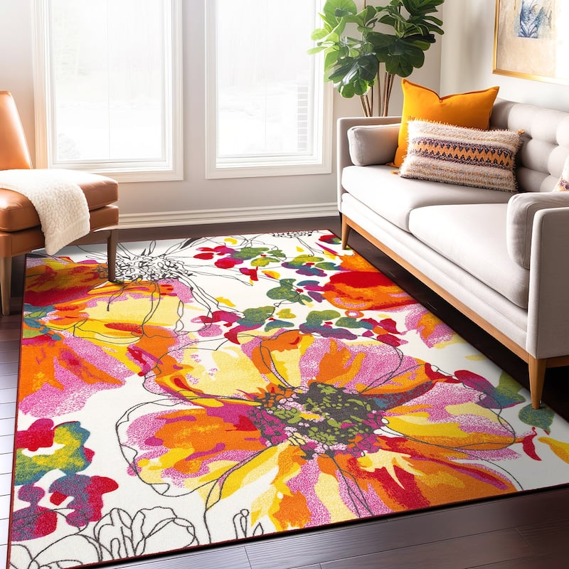 World Rug Gallery Modern Floral Non-Slip Area Rug - Overstock - 14741609
