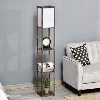 4-Tier Floor Lamp Standing Lamp with Storage Shelf Rustic Brown - 1 ...