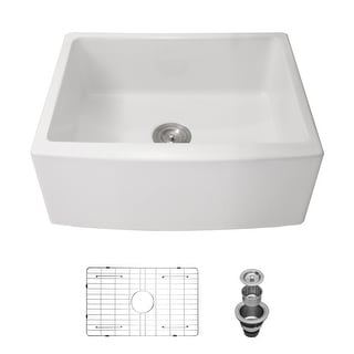24 inch White Farmhouse Kitchen Sink Ceramic Single Bowl - 24x18 - Bed ...