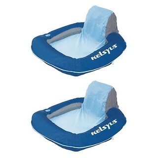 Kelsyus Floating Pool Lounger Inflatable Chair w/ Cup Holder, Blue (2 ...