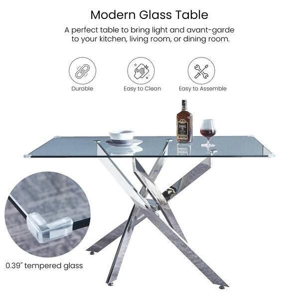 Mathilda Rectangular Dining Table with Tempered Glass Top - Bed Bath & Beyond - 36389340