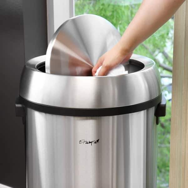 Elama 65 Liter Large 17 Gallon Swing Lid Stainless Steel Cylindrical ...