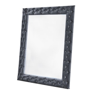 Velvet Wrapped Wooden Frame Mirror with Button Tufting, Gray - Bed Bath ...