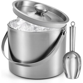 3 Liter Stainless Steel Double Insulated Ice Bucket with Lid and Spoon ...