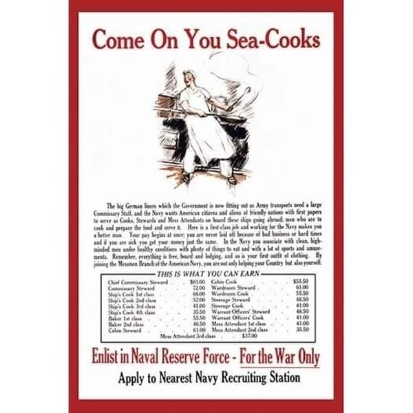 Naval Reserve Recruitment Poster Showing A Navy Cook At A Stove ...