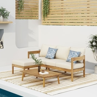 Aston Outdoor Acacia Wood 3 Seater Sofa by Christopher Knight Home - On ...