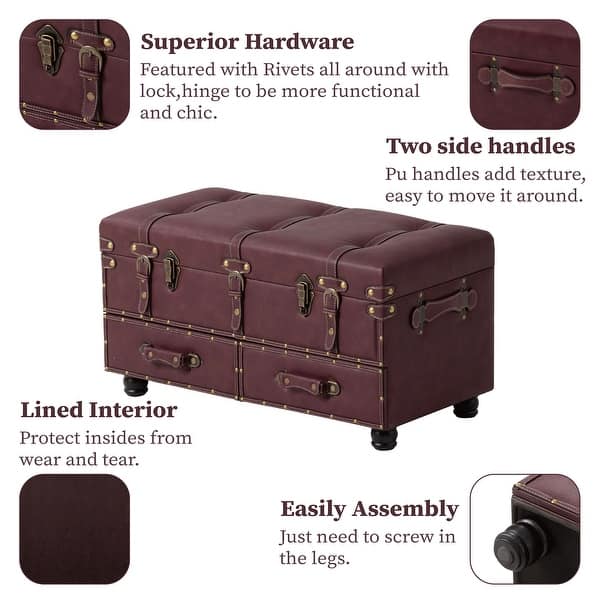 COZAYH Vintage Storage Ottoman Bench, Chest Cabinet with Latch Closure ...