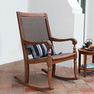 Lyon Mahogany Wood Oversized Outdoor Brown Wicker Rocking Chair - Bed ...