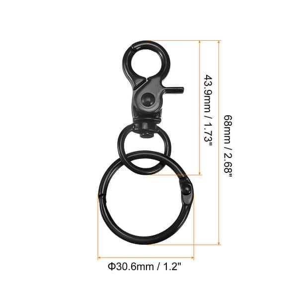 44mm Swivel Clasps Lanyard Snap Hook with Binder Ring for DIY Black ...