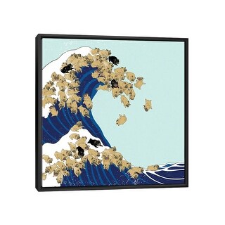 iCanvas "Pug The Great Wave In Blue" by Big Nose Work Framed Canvas ...
