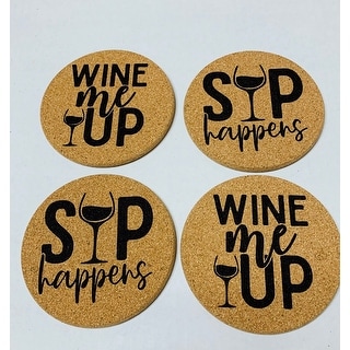 Sip Happens and Wine Me Up Cork Drink Coasters Set of 4 - Multi - Bed ...