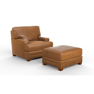 Lanier 38 inch Wide Full Top Grain Leather Chair with Ottoman - Bed ...