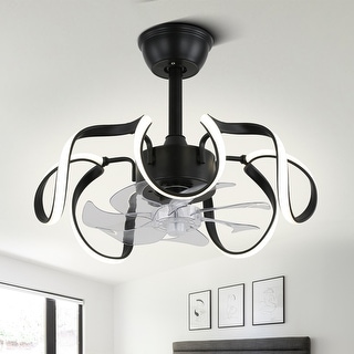 24 Inch Modern Flush Mount Ceiling Fan with Dimmable Light, 6-Speed DIY ...