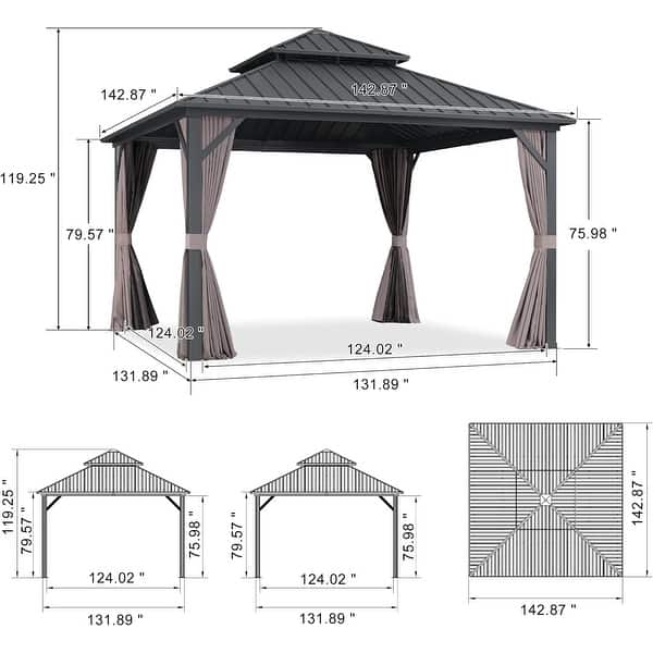 PURPLE LEAF Gazebo Grey Outdoor with Dual-Layer Galvanized Steel Double ...