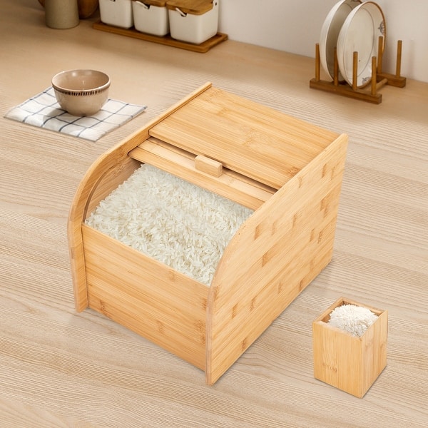 Bamboo Rice Storage Container Rice Container Box with Lid - Bed Bath ...