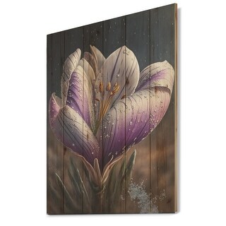 Designart 'Blooming Crocus III' Floral Crocus Wood Wall Art - Natural ...