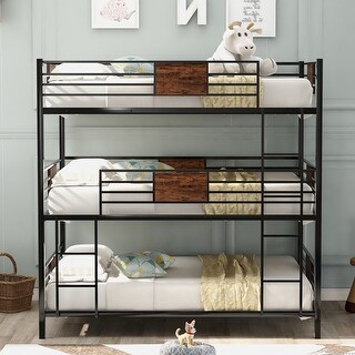 Triple Bed with Built-in Ladder,Divided into 3 Separate Beds,Black ...