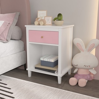Pink Wooden Bedside Cabinet End Table with Aluminum Handles Drawer and ...