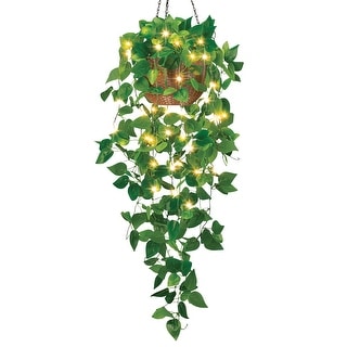 Solar Powered Artificial Pothos Hanging Basket - 12 x 56 x 12 - Bed ...