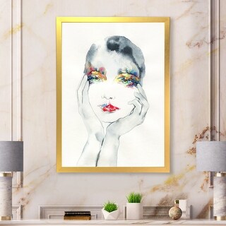 Designart "Retro Portrait Of Woman With Red Lips II" Glam Framed ...