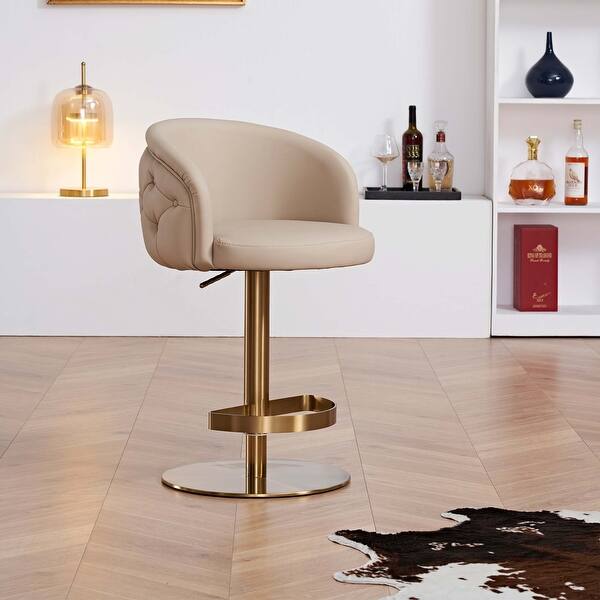 Khaki PU Bar Stool Adjustable Height and Swivel for Kitchens Bars ...
