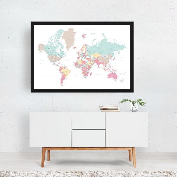 Pastel World Map with Cities Maps Pastels Art Print/Poster - Bed Bath ...