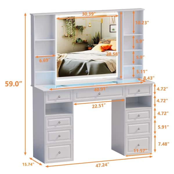 Modern Vanity Set with Lighted Mirror,Extra Large Mirror Makeup Vanity ...