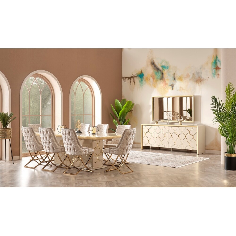 Nelo Modern Dining Room Table 6 Dining Room Chairs And Buffet With Mirror Set