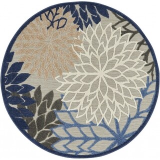 4' Round Blue Large Floral Indoor Outdoor Area Rug - 3'6" - Bed Bath ...