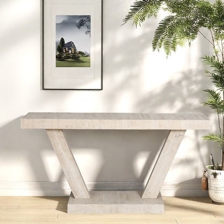 59.8" MDF Console Table with 2-Tier Solid Wood Veneer Storage Cabinet ...