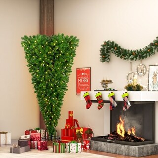 6ft Upside Down Christmas Treee with LED Lights Reinforced Metal Base ...
