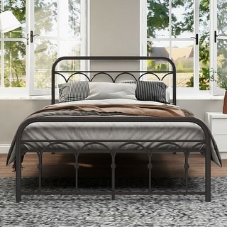 Full Size Metal Bed Frame with Headboard and Footboard, Brown - Bed ...