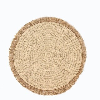 4 Natural 15" Round Burlap Placemats with Fringed Edges - Bed Bath ...