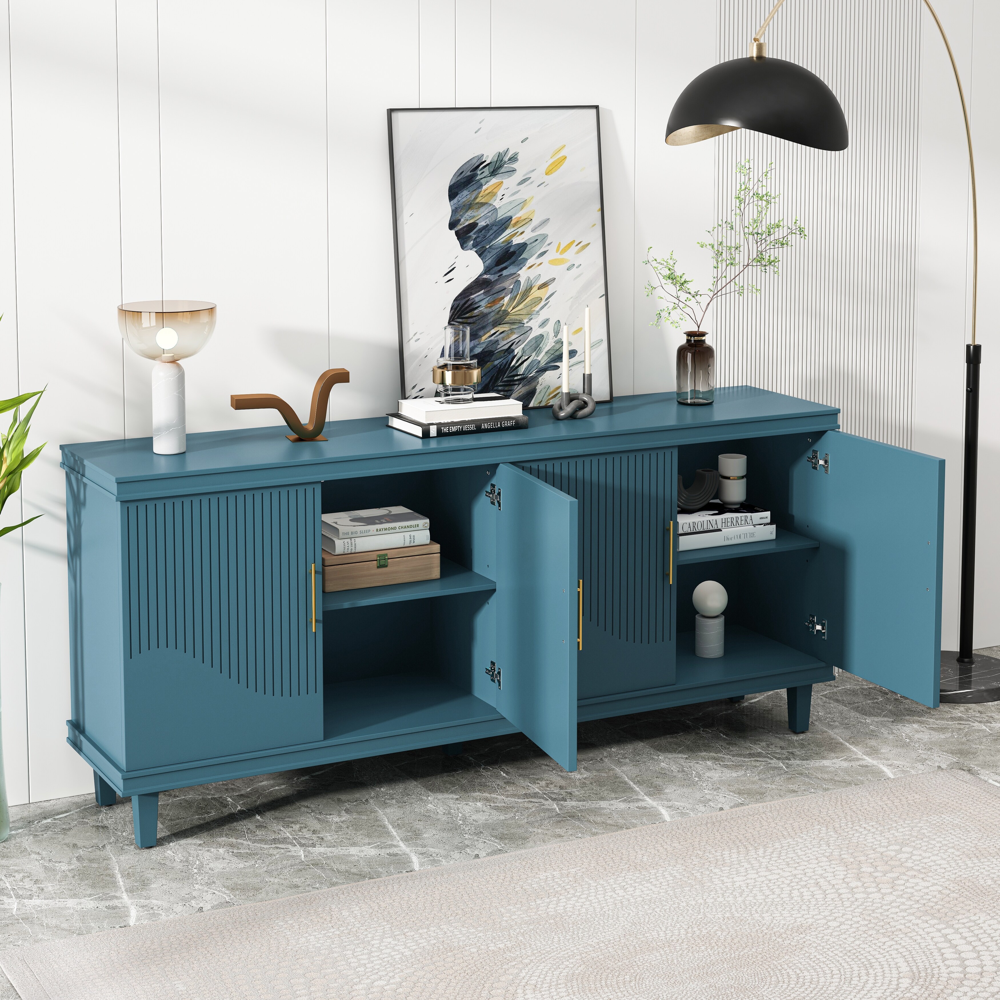 70 Inch Large Sideboard with Adjustable Shelves Buffet Cabinet with Solid Wood Legs On Sale Bed Bath Beyond 41046348