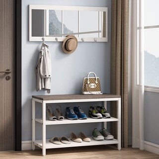 Shoe Bench with Mirror and Hooks for Entryway - Bed Bath & Beyond ...