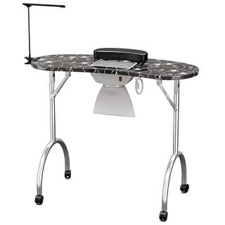 Folding Portable Nail Desk with Lockable Wheels,Lamp,Wrist rest - Bed ...