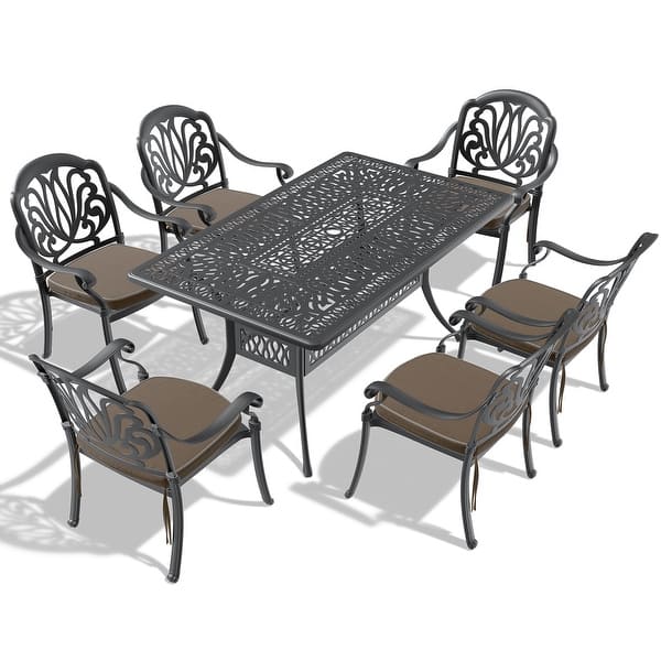 7-Piece Set of Cast Aluminum Patio Furniture with Black Frame and Seat ...