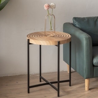 Modern Thread Design Round Coffee Table with Cross Legs Metal Base ...