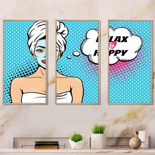 Designart "Happy And Relax Pop Art" Traditional Framed Artwork Set of 3 ...