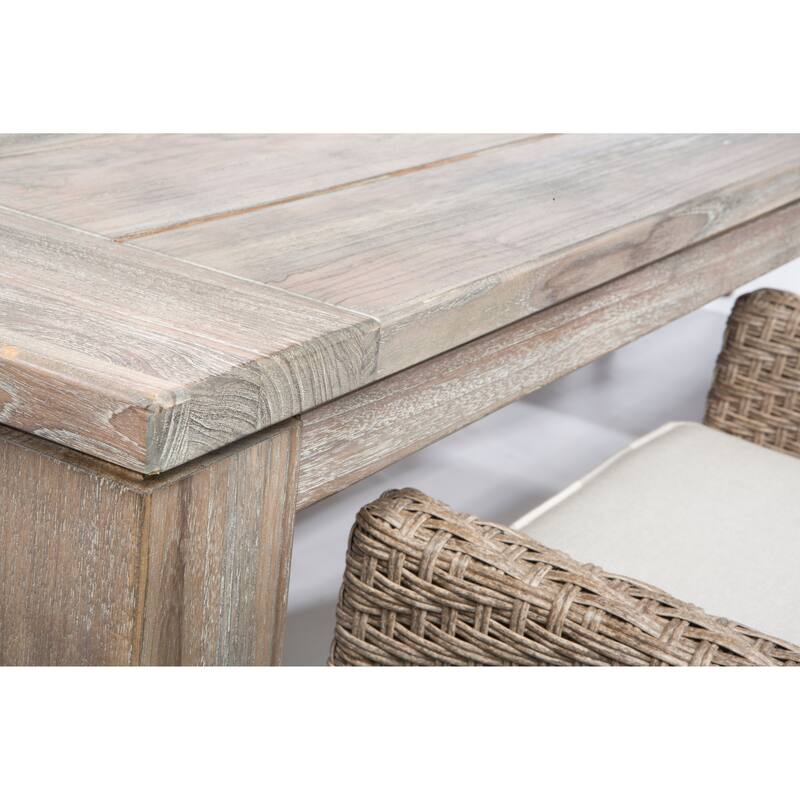 Cornwall Woven Wood 7 Piece Set, 71" Rect Dining Table, 6 Dining Arm ...