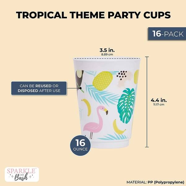 Tropical Party Supplies, Plastic Cups for Luau Birthday Decorations (16 ...