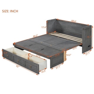 Gray Queen Size Convertible Murphy Bed with USB Port and Dual Power ...