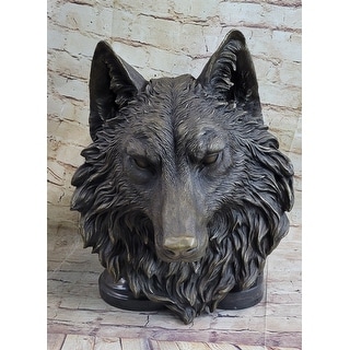 Wall Mounted Hanging Wolf Head Bust Bronze Sculpture Decor Signed ...