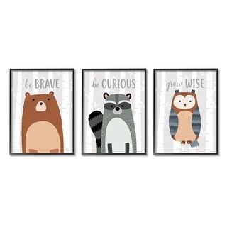 Stupell Be Brave Grow Wise Animal Motivation Bear Owl 3pc Multi Piece ...
