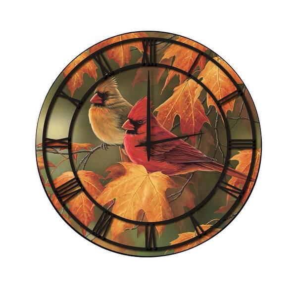 Wall Clock with Full Coverage Art - Maple Leaves & Cardinals - Black ...