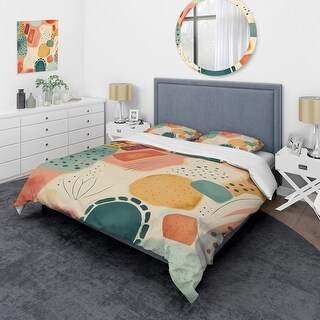 Designart "Orange Fun Pattern Of Shapes I" Orange Modern - Bedding Set ...