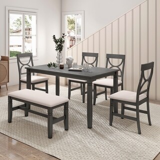 Modern 6 Piece Dining Set Gray Dining Table Set w/ Bench & 4 Chairs ...
