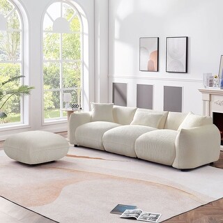 L-Shape Modular Sectional Sofa, Boucle Fabric 3-Seater Sofa with ...