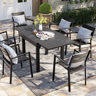 7PCS Outdoor Patio Dining Set Expendable Rectangular Dining Table with ...