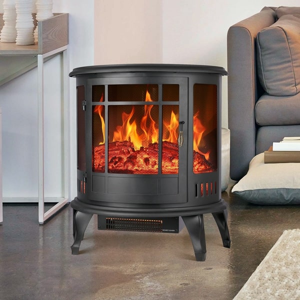 25-in Freestanding Cylindrical Electric Fireplace Stove/Heater with ...